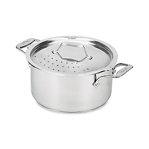 All-Clad Simply Strain Stainless Steel Multipot with Straining Lid, 6-Quart, Induction, Oven Broiler Safe 600F, Strainer, Pasta Strainer with Handle, Steamer Pot, Cookware, Home, Pots and Pans, Silver