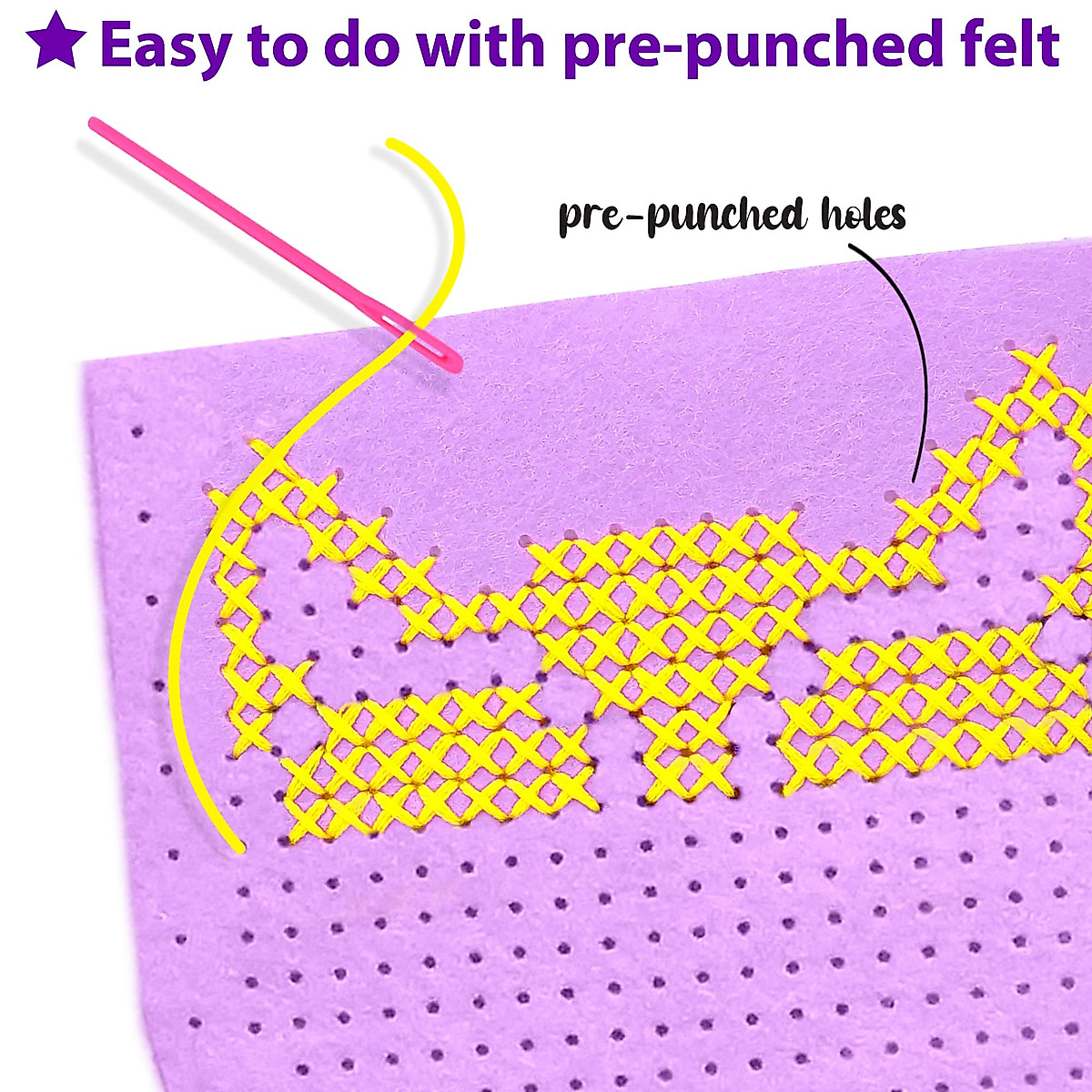 KRAFUN Beginner My First Cross Stitch Kit for Kids Arts & Crafts, 6 Easy Projects of Felt Keyring, Bag, Pillow Craft, Instructions, Gift for Girls and Boys, Learn DIY Crafting, Embroidery