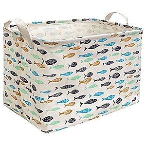 Essme Rectangular Fabric Storage Box,Collapsible Storage Basket Bins Organizer with Handles for Kids Room,Shelf Basket,Toy Organizer(Fish)