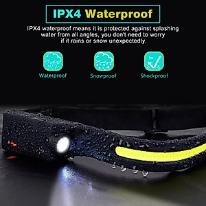 FBKK Rechargeable LED Headlamp 2 Pack, 230°Wide Beam Head Lamp with Motion Sensor, Waterproof Lightweight Headlight Flashlight for Camping, Hiking, Running, Outdoor for Adults and Kids