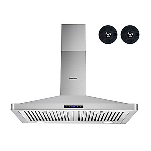 FIREGAS Range Hood 30 inch Wall Mount,450 CFM Ducted/Ductless Range Hood with Stainless Steel,Stove Hood Vent for Kitchen with 3 Speed Fan,Permanent Filters,Led Lights,Digital Touch,Charcoal Filter