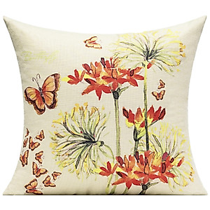 WOKANI Spring Outdoor Throw Pillow Covers 18x18 Set of 4 Decorative Cushion Cases for Patio Bench Couch Sofa Home Garden Decor,Butterfly Flower Floral Ladybug Lavender
