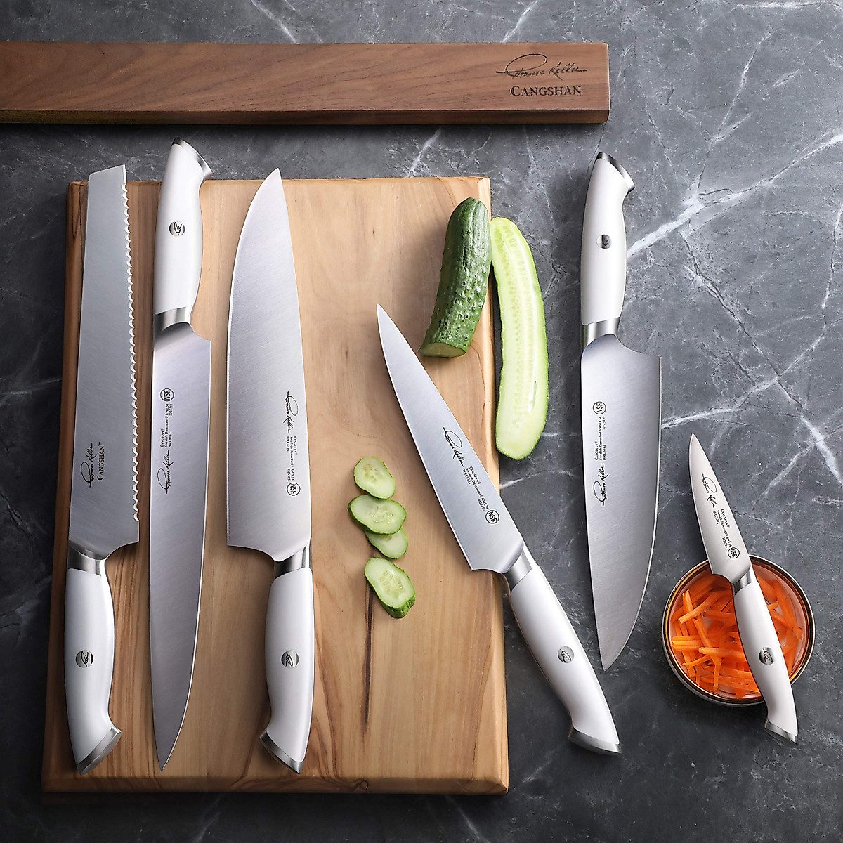 Cangshan Thomas Keller Signature Collection Swedish Powder Steel Forged, 7-Piece Magnetic Knife Set, White
