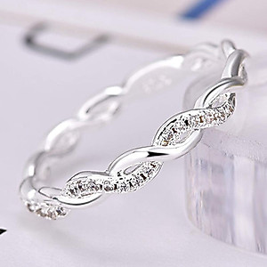 Jude Jewelers Platinum Platd Silver Braided Knot Eternity Wedding Band Promise Ring (Silver, 7)