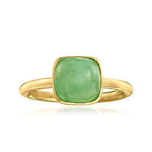 Ross-Simons Bezel-Set Jade Ring in 18kt Gold Over Sterling. Size 9