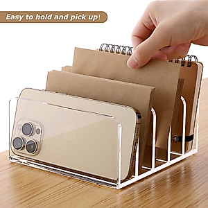 SANRUI Acrylic Desk File Organizer Holder, 5 Upright Clear Desktop Mails Sorter Document Magazine Storage Organization Letter Folder Racks for Home, Office & Classroom
