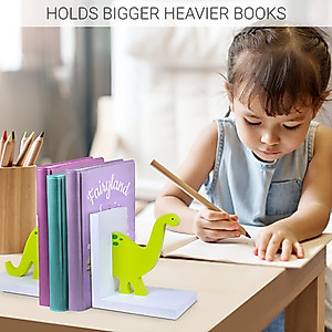 Copper Tree - Kids bookends - 2 Sets of Dinosaur Bookends – Children Book Holders for Shelves – Wooden Dinosaur Shelf Decor – Large Wooden Book Stopper for Nursery, Kids and Boys Room
