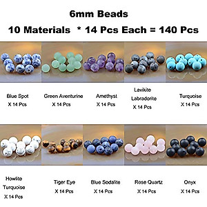 Massive Beads 140PCS 6MM Natural Crystal Beads Matte Mixed Stones Gemstone Round Loose Energy Healing Beads with Free Crystal Stretch Cord for Jewelry Making (Matte Mixed Stones, 6MM)