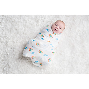 Lulujo Baby Swaddle Blanket| Unisex Softest 100% Cotton Muslin Swaddle Blanket| Neutral Receiving Blanket for Girls & Boys | 47in x 47in Rainbow Sky