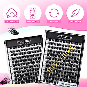 Hannahool Mixed 8-12-14-16mm/8-10-12-14mm/10-12-14-16mm/14-15-16mm Wide Stem Individual False Eyelashes Soft Lightweight Volume Eyelashes Extensions Makeup Cluster Lashes (Mixed 8-10-12-14mm)