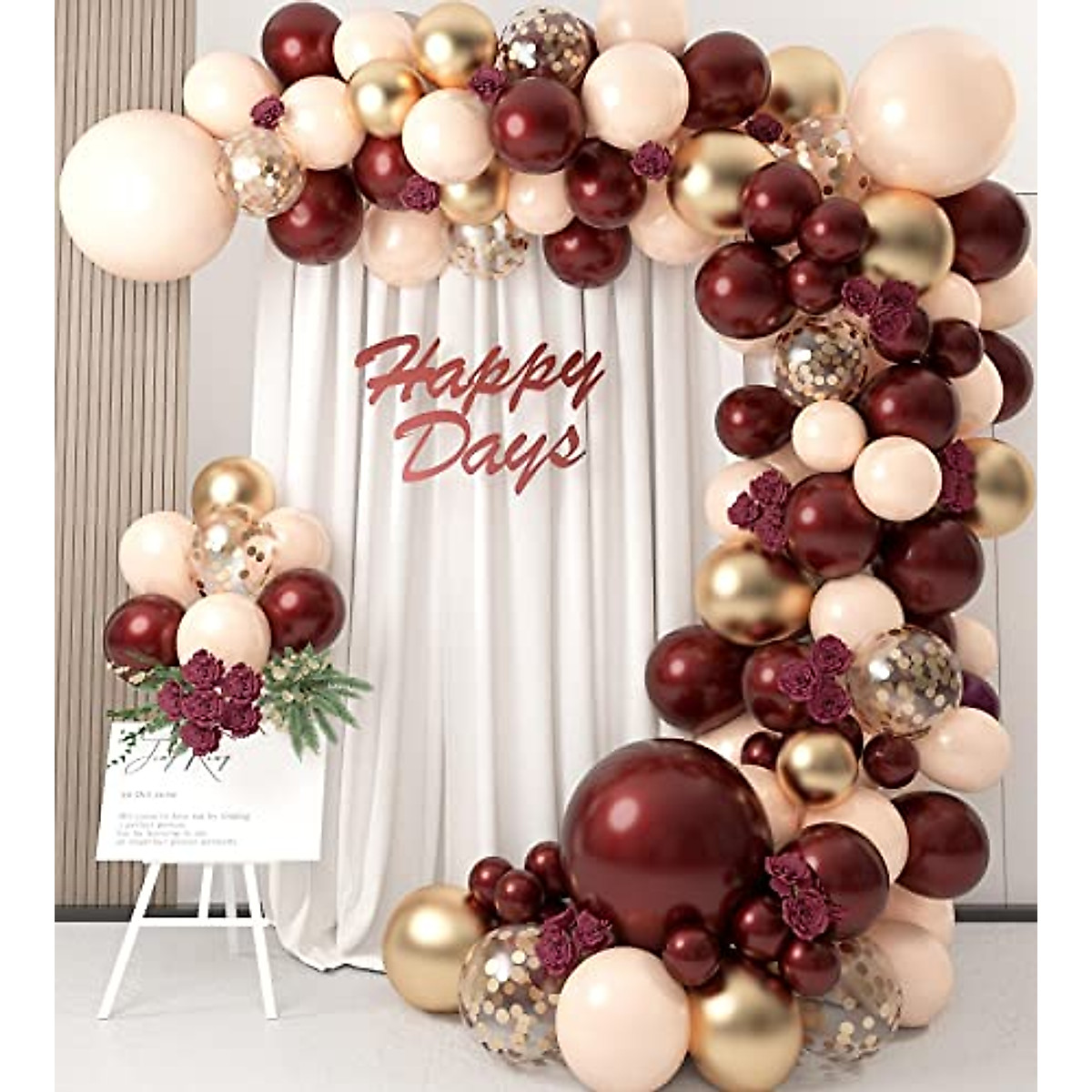 18Inch Burgundy Maroon Blush Metallic Gold Balloons Balloon Garland Arch Kit, Valentines Day Wedding Bachelorette Birthday Bridal Engagement Baby Shower Anniversary Party Decorations for Girl Women
