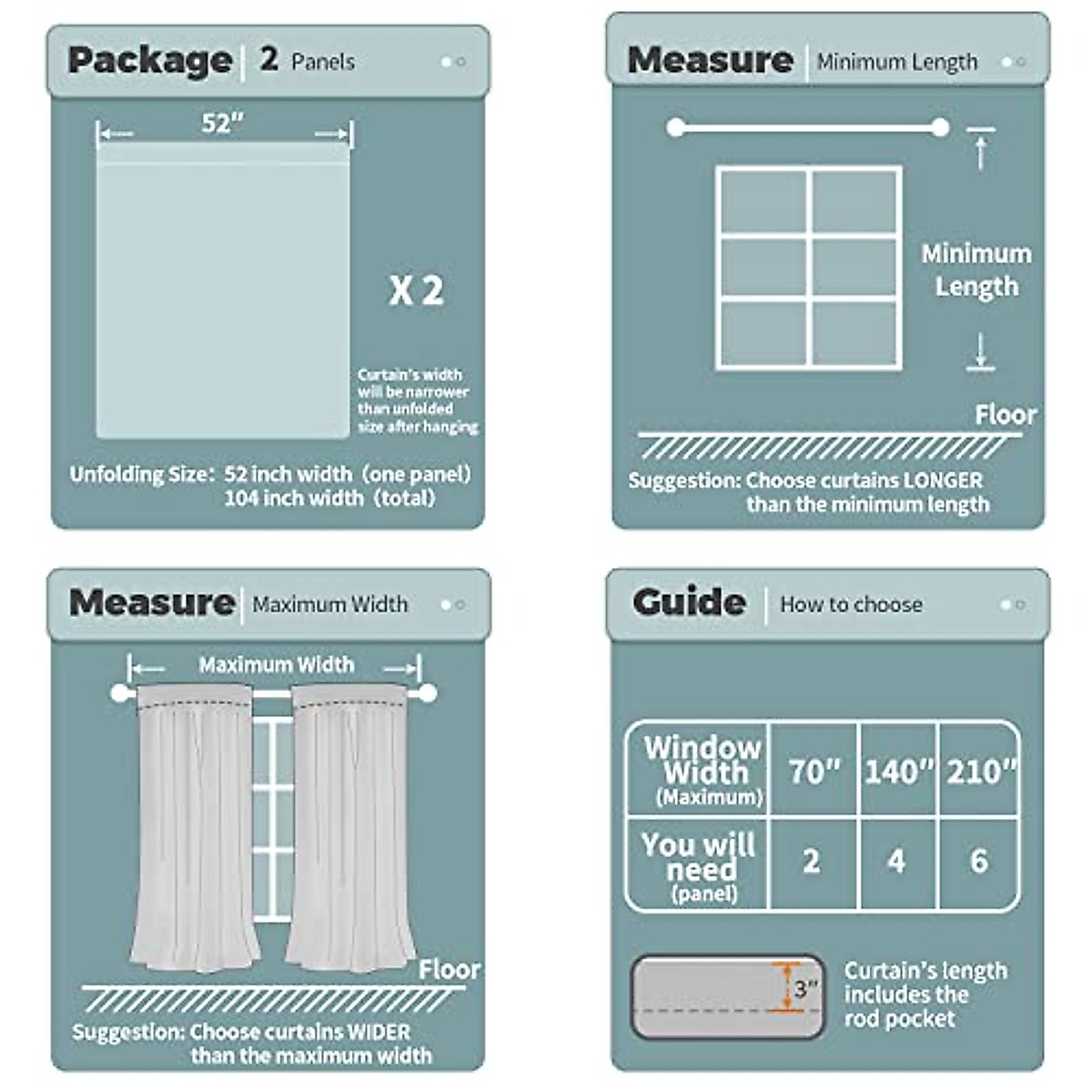 BGment Thermal Insulated 100% Blackout Curtains for Bedroom with Black Liner, Double Layer Full Room Darkening Noise Reducing Rod Pocket Curtain (52 x 63 Inch, Pure White, 2 Panels)