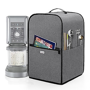 LUXJA Dust Cover Fits for Ninja CREAMi NC501, NC301, NC299AMZ, Ice Cream Maker Dust Cover Compatible for Ninja Ice Cream Maker Machine with Accessories Pockets, Gray