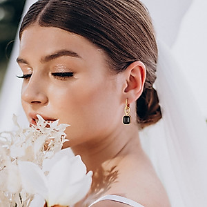 Birthstone Crystal Dangle Drop Earrings, 18K Gold Plated Huggie Hoop Hypoallergenic Earring Jewelry Gifts for Women (Black-Hoop)