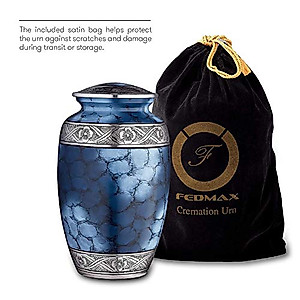 Fedmax Urns for Ashes Adult Male or Female - Funeral and Memorial Cremation Urns for Human Ashes up to 200 lbs with Velvet Bag, Blue