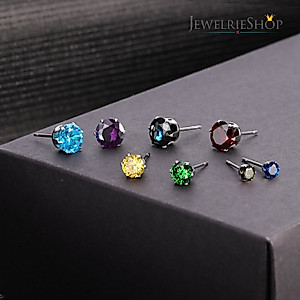 JewelrieShop Stud Earrings for Women Stainless Steel Post Earrings Hypoallergenic CZ Birthstone Ear Studs Earings (12 pair, 6mm)