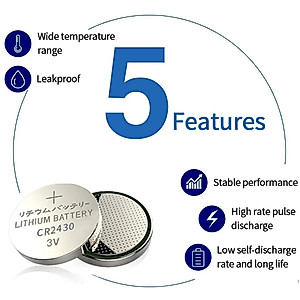 Cotchear 5Pcs CR2430 Button Battery 3V Electronic Lithium Coin Cell Batteries DL2430 BR2430 ECR2430 KL2430 EE6229 for Watch Toy Clocks