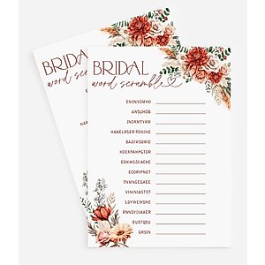 All Ewired Up 50 Bridal Word Scramble (50-Cards) Terracotta Fall in Love, Fun Wedding Shower Decorations Engagement Party Rehearsal Dinner Game Activity, Autumn Burnt Orange Marsala