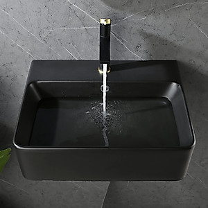 IKEBANA Wall Mount Sink Black,Modern Vessel Bathroom Sink 21"X 17",Modern Floating or Countertop Ceramic Washing Bathroom Sink,Black Rectangle Wall Mounted Lavatory Sink