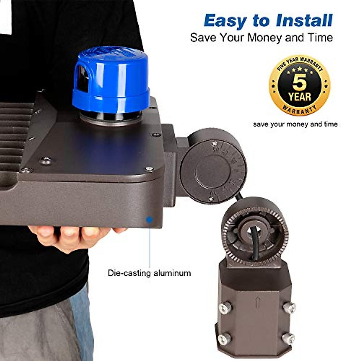 Juyace 300W LED Parking Lot Light Adjustable Slip Fitter Mount Dusk to Dawn 5000K 36000LM Outdoor Commercial Flood Light IP65 Waterproof Shoebox Area Light with Photocell (2 Pack)