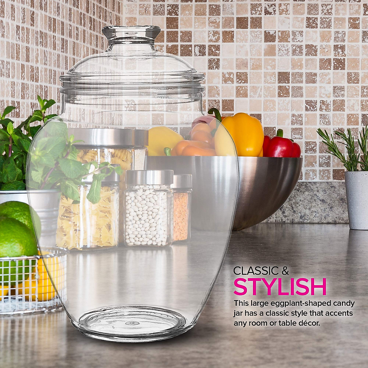 Modern Innovations 128-Ounce Candy & Cookie Jar with Lid, Premium Acrylic Clear Apothecary Jar, Wedding & Home Décor Centerpiece Cookie Candy Buffet Decorative Kitchen Storage Jar