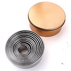 HAZOULEN Round Stainless Steel Cookie Biscuit Cutters Set in Storage Tin, Assorted Sizes, 11 Pieces