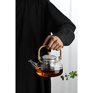 Wlasss Glass Tea Kettle with Removable Infuser,Stovetop Safe, Glass Teapot 1000 ml 33 oz, Tea Pot with Infusers for Loose Tea, Gift for Women and Adult