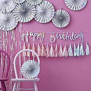 Ginger Ray Iridescent Holographic Rainbow Designer Happy Birthday Bunting Banner Decoration - Iridescent Party