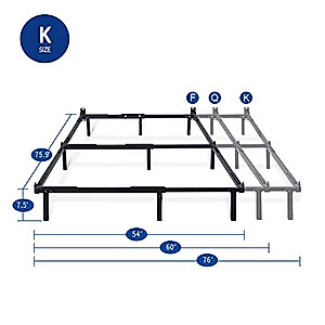 Olee Sleep 7 Inch Dura Metal Compact Steel Bed Frame, Adjustable for Full Queen King, Tool Free, Easy Assembly, Non Slip for Mattress & Box Spring