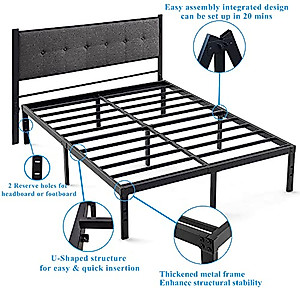IBEDMAZIE Queen Bed Frame 14 Inches Heavy Duty Platform Metal Bed Frames Queen Size with Storage Space Support 3500lbs Bedframe Non-Slip Noise Free Black Queen-Size Bed Frame No Box Spring Needed