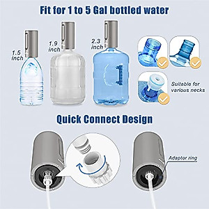 Universal Water-Bottle Pump Dispenser 5-Gallon: KitchenBoss Foldable Automatic Water Bottle Pump, Portable Electric Drinking Water Pump USB Charging 1-5 Gallon Water Bottle Switch, Silver
