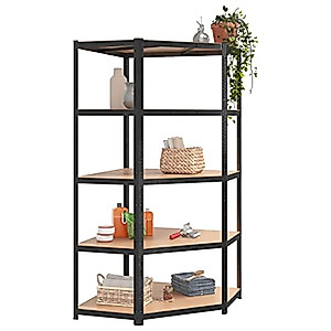 vidaXL 5-Layer Heavy-Duty Corner Shelf Home Indoor Warehouse Workshop Storage Shelf Industrial Shelving Rack Unit Gray Steel and Engineered Wood