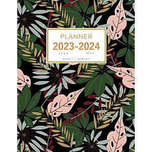 Planner 2023-2024: 8.5 x 11 Weekly and Monthly Organizer from June 2023 to May 2024 | Massive Tropical Leaf Design Black