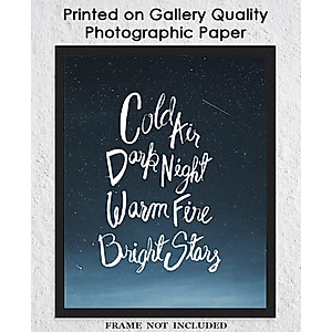 Cold Air, Dark Night, Warm Fire, Bright Stars Typography Wall Art Decor Poster: Unique, Chic, Boho & Modern Prints for Home, Office, Classroom, Dorm, Livingroom & Bedroom | Unframed Posters 8x10
