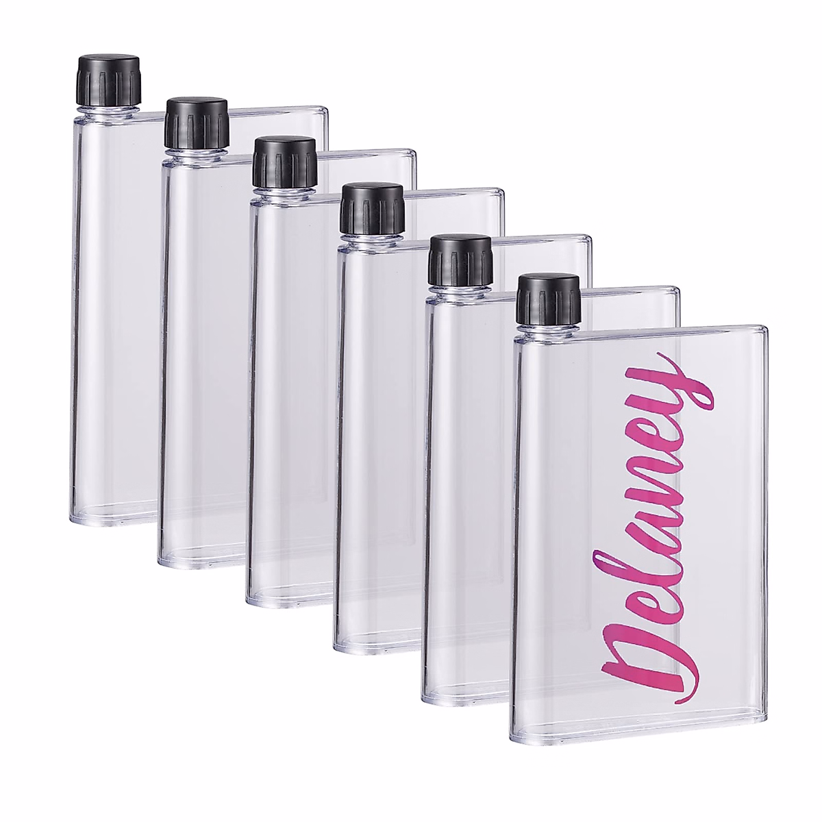 Flat Water Bottles Bulk, 6 Pack 16oz Personalized Clear Water Bottles with Narrow Mouth, Plastic, Leak Proof & Lightweight DIY Gift for Women Men Aunt Teacher Nurse Sports Travel Gym Hiking
