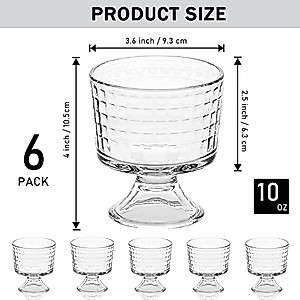 NDSWKR 6 Pack Footed Glass Dessert Cups, 10 Oz Crystal Glass Trifle Cups, Glass Vintage Ice Cream Bowls for Dessert, Sundae, Ice Cream, Fruit, Salad, Snack, Cocktail, Condiment
