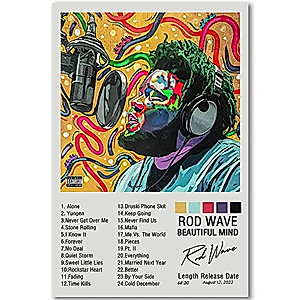 Rod Wave Poster Rapper Album Cover Music Posters Signed Limited Edition Canvas Poster Wall Art Decor Print Picture Paintings for Living Room Bedroom Decoration (A,16x24in Unframe)