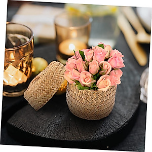 Ciieeo Flower Basket Mini Planters Circle Tray Decor Handmade Woven Basket Wicker Desktop Decor Kids Storage Bin Tabletop Decor Wedding Decor Seagrass Flower Pot Shelf Seaweed Child Round