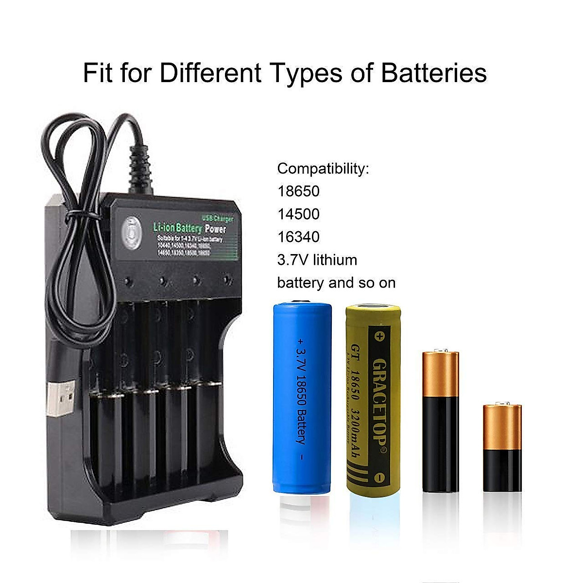 18650 Smart Battery Charger 4 Bay Fast Charge, for 3.7V Li-ion TR IMR 10440 14500 16650 14650 18350 18500 16340(RCR123) Batteries, Universal Smart Rechargeable Battery Charger