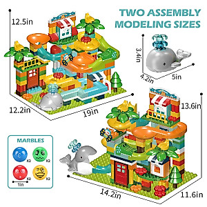 REMOKING Marble Run Building Blocks, 2 in 1 Compatible Blocks Models with 8 Marble Balls，Educational Race Track Building Block Set, Great Gifts for Kids 3 Years and up（259Pcs）