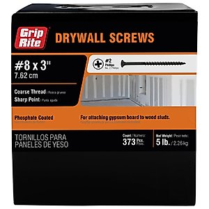 Grip-Rite 3CDWS5#8 X 3" Phillips Bugle Head Coarse Thread Sharp Point Drywall Screw, 5lb Box