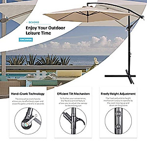 Devoko 10 Ft Patio Offset Cantilever Umbrella Outdoor Market Hanging Umbrellas with Crank & Cross Base Suitable for Garden, Lawn, backyard, Deck and Poolside (Beige)