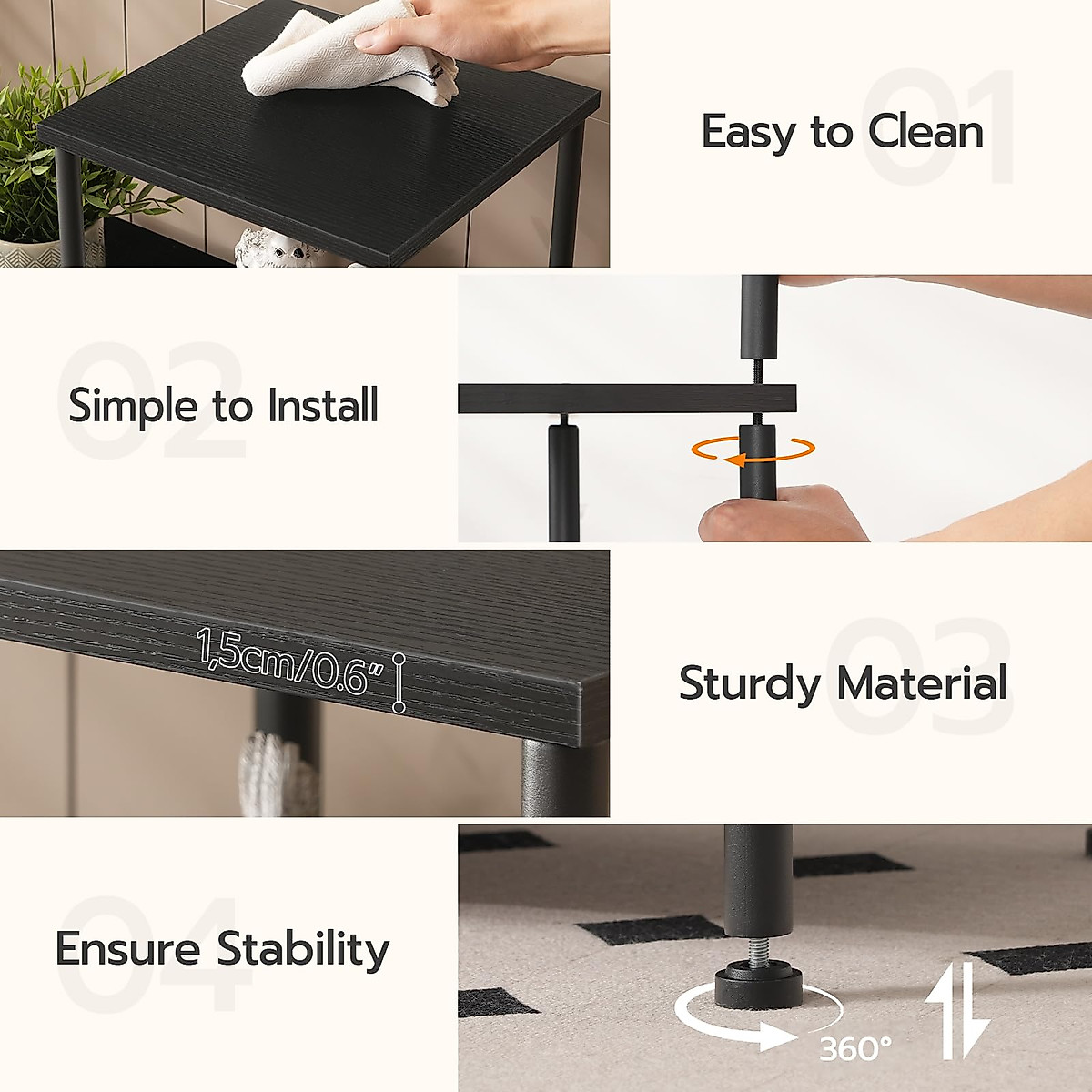 HOOBRO DIY Bookshelf Organizer, 4-Tier Cube Shelf Organizer, Industrial Stepped Bookcase, Ladder Shelf with 6-Cube Storage Organizer, Cube Bookcase, Cube Storage Shelf for Living Room, Black BB39CJ01