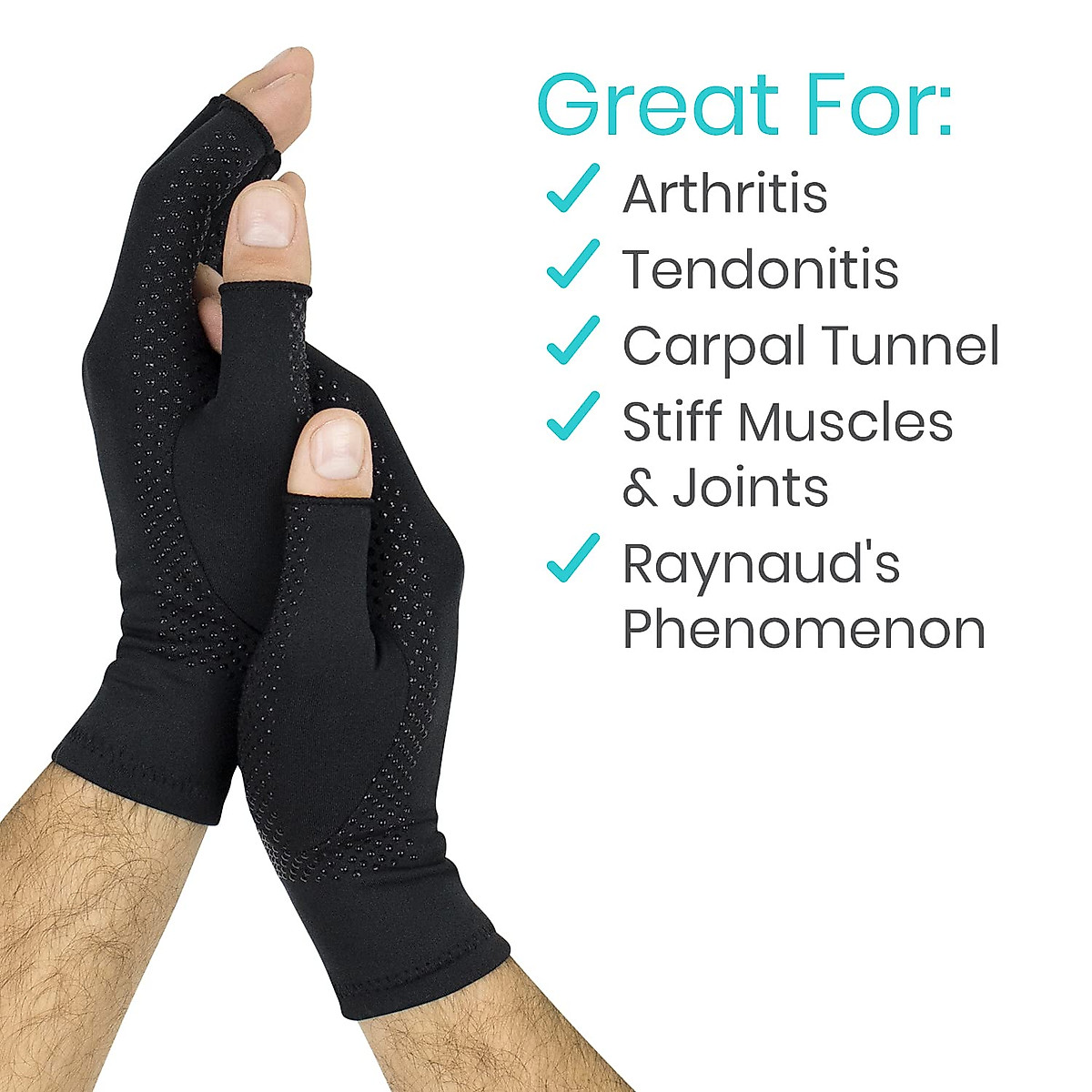Vive Fingerless Arthritis Gloves for Men & Women Made w/Copper Infused Fabric - Therapeutic Compression for Swelling, Carpal Tunnel, Tendonitis, Edema, & Finger Pain - Comfortable Non-Slip (Medium)