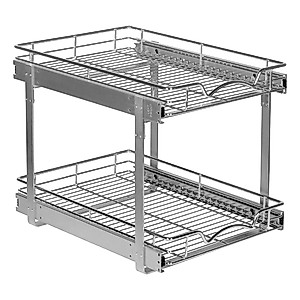Hold N’ Storage Pull Out Cabinet Organizer 2 Tier – Heavy Duty Metal with Lifetime Limited Warranty -Anti Rust Chrome Finish - 15.5" W x 21" D x 16.5" H