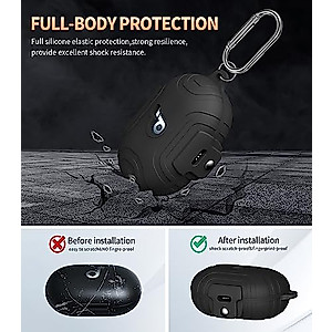 [Newest Secure Lock] Alquar for Anker Soundcore Space A40 Case Cover, Silicone Protective Scratch Shock Cover ONLY Compatible with Anker Soundcore Space A40 Earbuds Charging Case with Carabiner(Black)