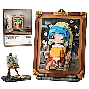 MEIEST Mini Building Blocks Cute 3D Painting Model Set,Creative DIY Simulation Particle Stereograph Collection Construction Building Bricks Toy,Home Decor (Girl with Pearl Earrings)