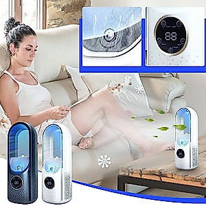 USB Leafless Fan - Portable Air Conditioner Multifunctional Timing Conditioning Fan, Household Dormitory Office Desktop Humidification Electric Fan, for Travel Camping (Blue)