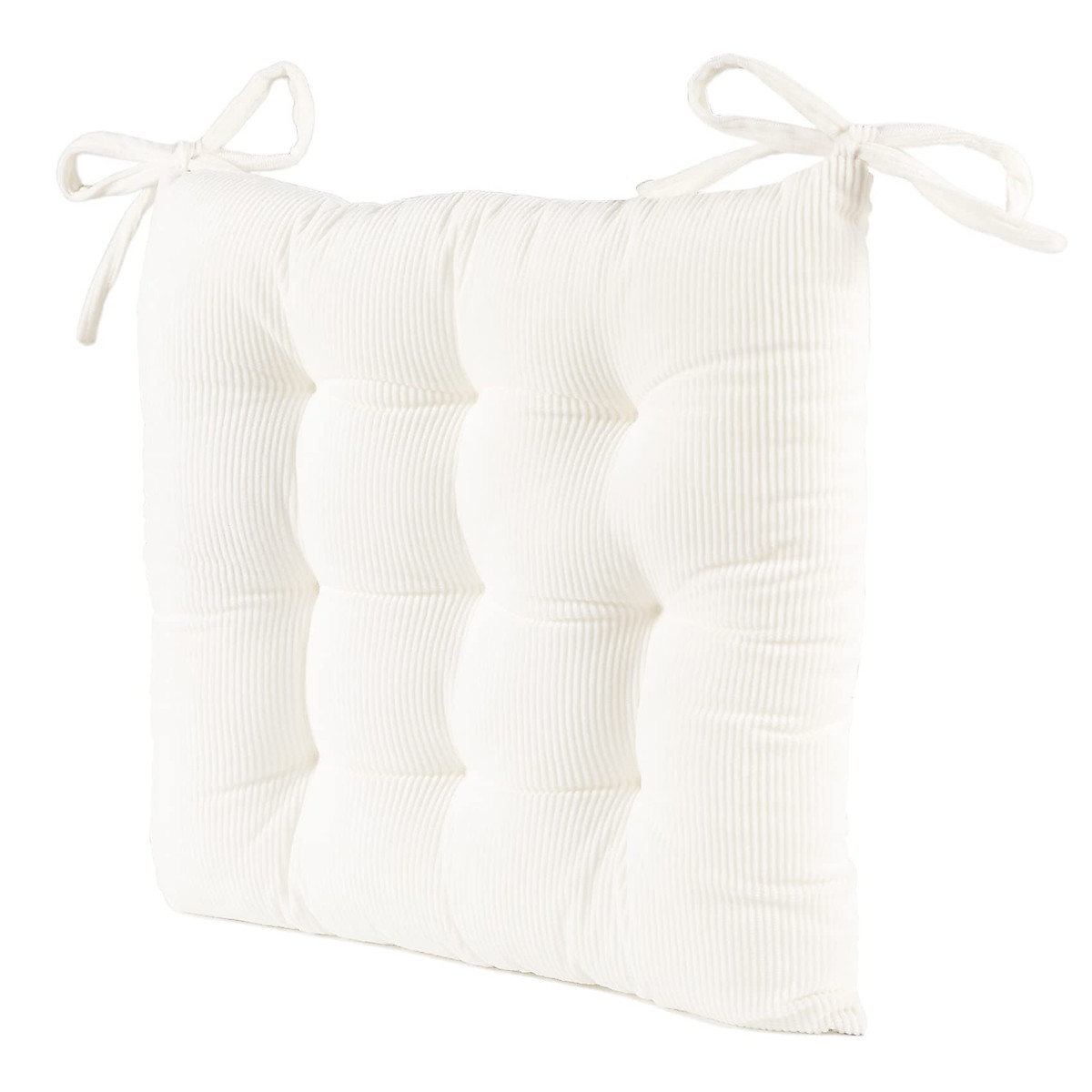 HLOVME Corduroy Chair Cushion with Ties Ultra Soft Warm Floor Cushion for Kids Reading Nook Comfortable Square Seat Cushion for Adult 15.7”x15.7”, White