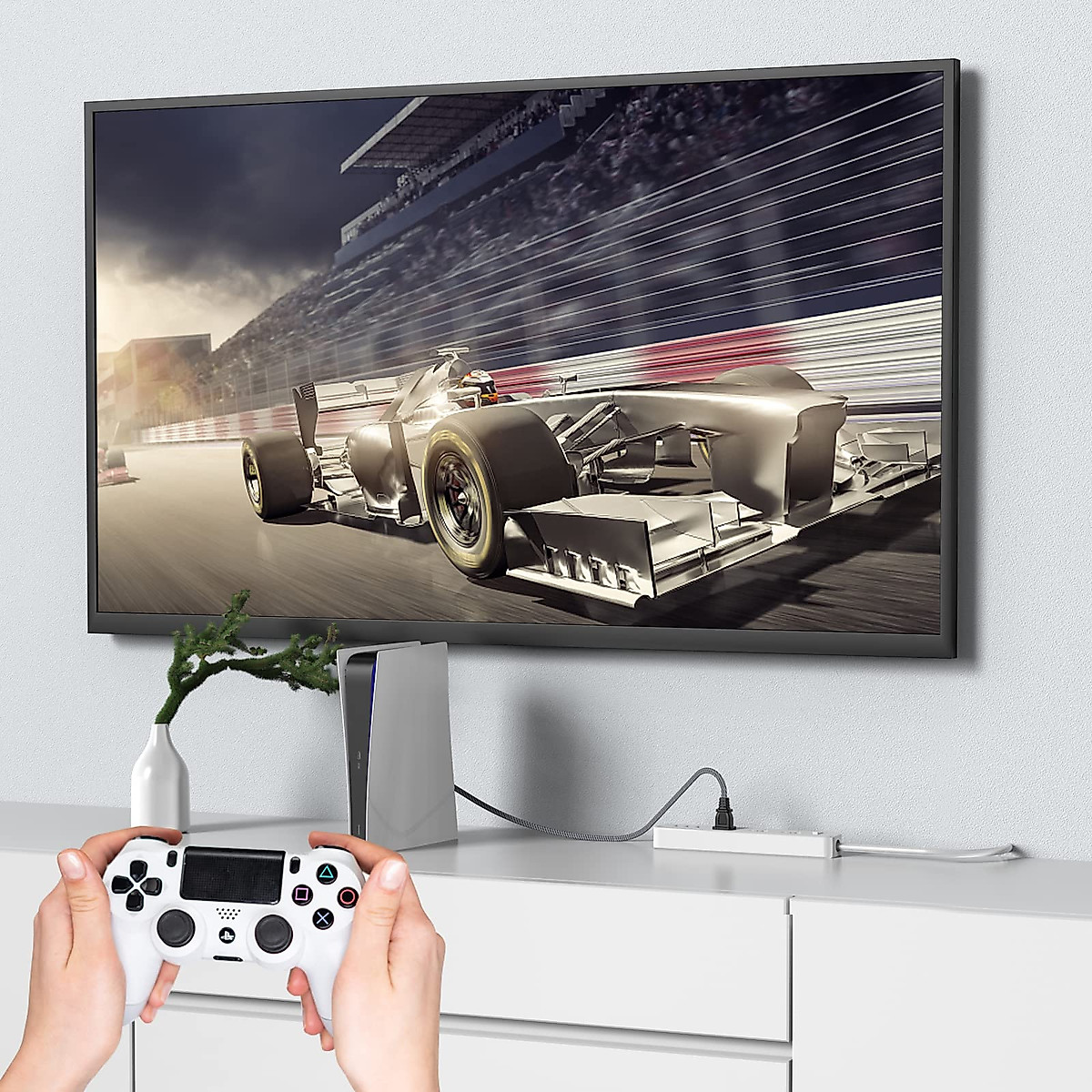 AC Power Cord 30FT(1 Pack), 2 Prong TV Power Cord, Nylon Braid Cable Replacement for Xbox One S, Xbox One X, Xbox Series X, PS3, PS4, PS5, Compatible for Printer, Monitor, Sound Bar, Game Console